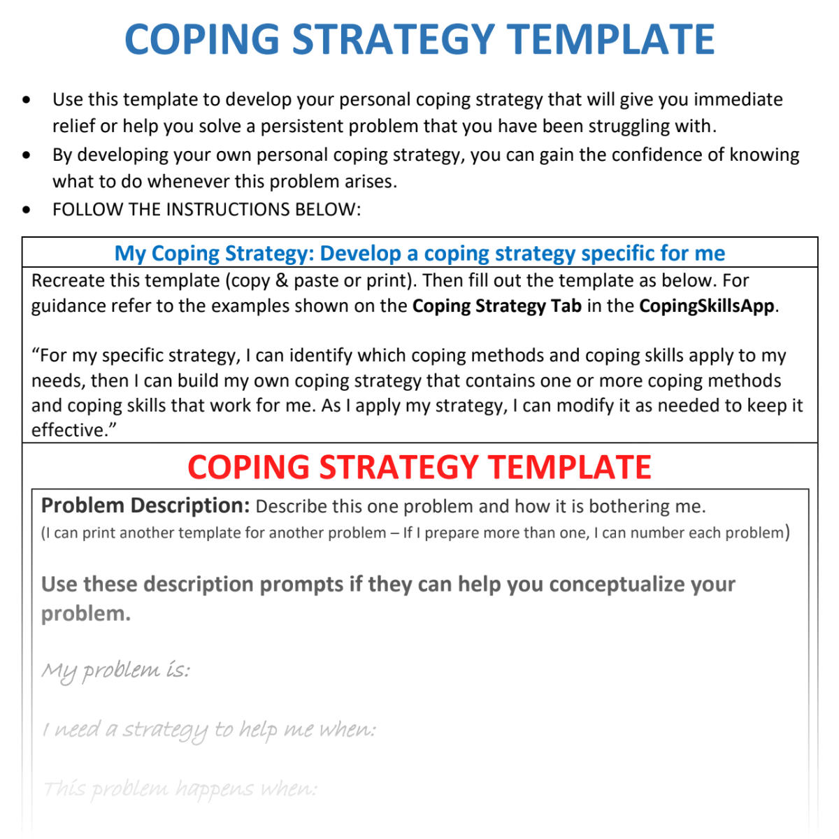 Coping Strategy Template – Therapeutic Structures, LLC ...
